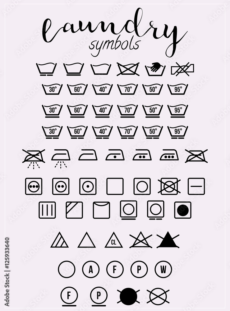 Laundry symbols and icons set vector Stock Vector | Adobe Stock