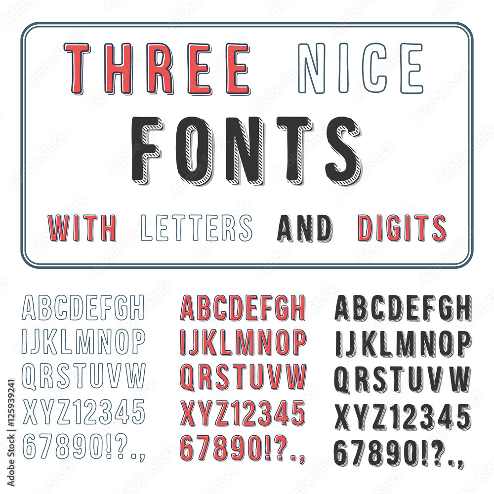 Hand Drawn Font Set. Handwriting Alphabet. ABC with Digits. Vect Stock ...