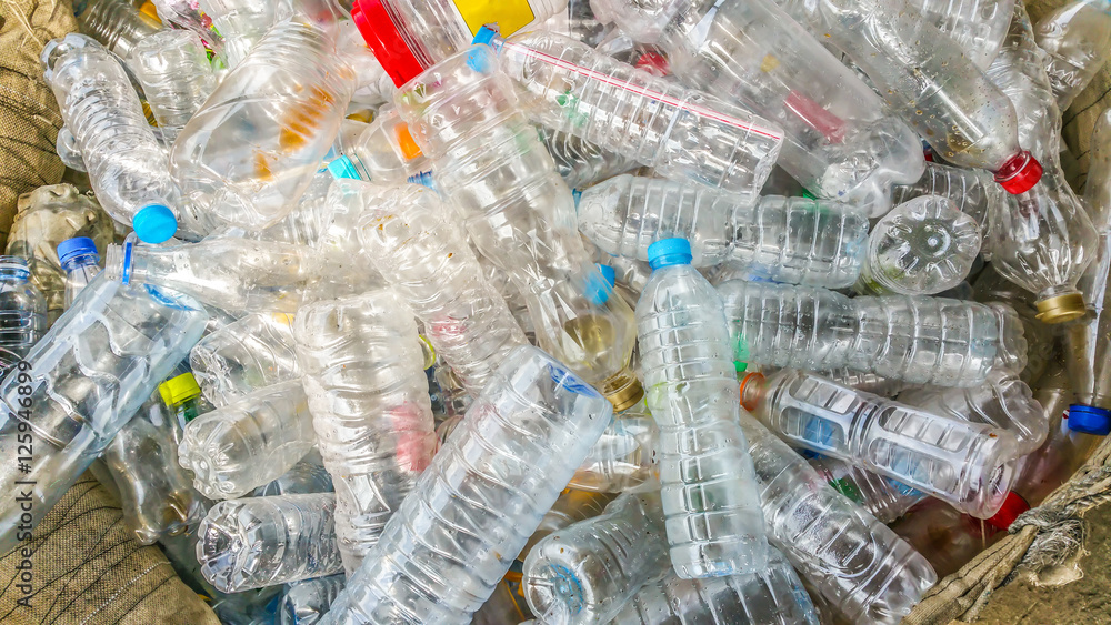 Many plastic bottle , Garbage cans . Sorting garbage. Ecology and ...