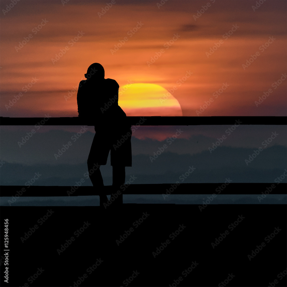 Man Leaning on the Railing Silhouette Illustration Stock Illustration ...