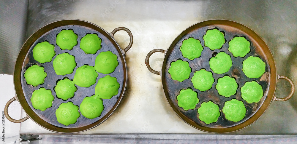 Thai Traditional dessert the name of "Kanom Krok Bai Toey(or Knmcrk ...