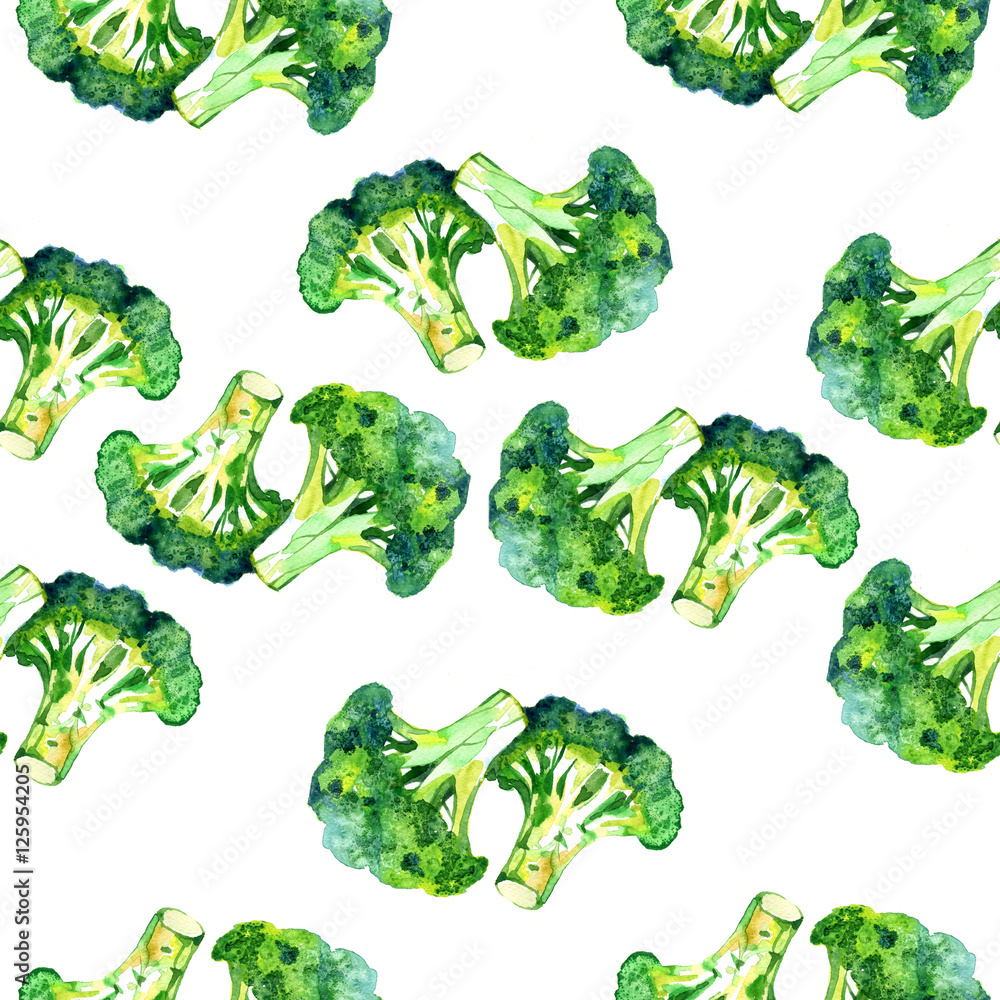 Watercolor vegetable broccoli isolated on a white background. Hand ...