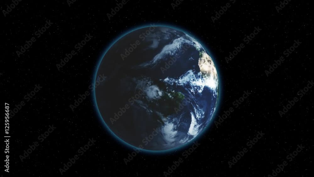 Realistic Earth Rotating on Black (Loop). Globe is centered in frame ...