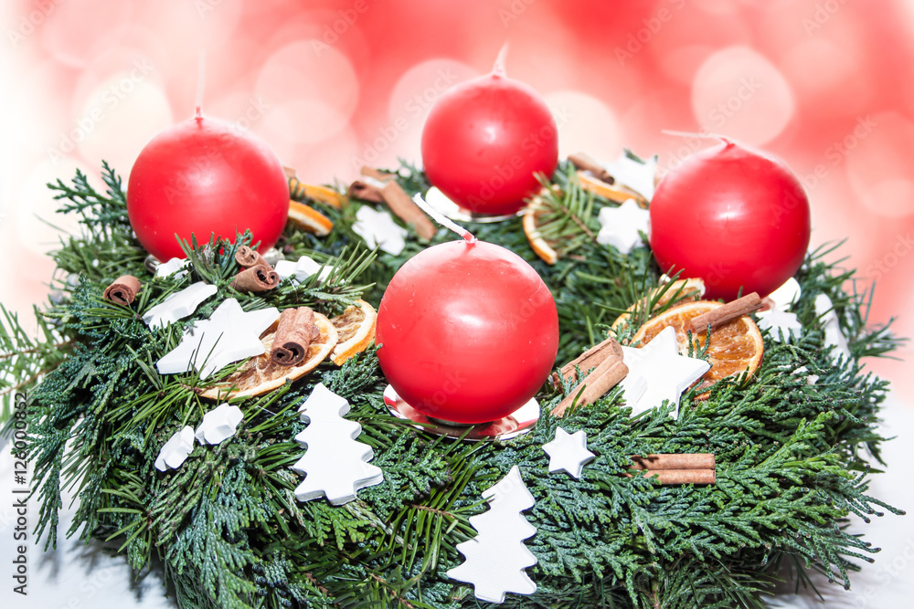 Advent wreath and candles on a Christmas background Stock-Foto | Adobe ...