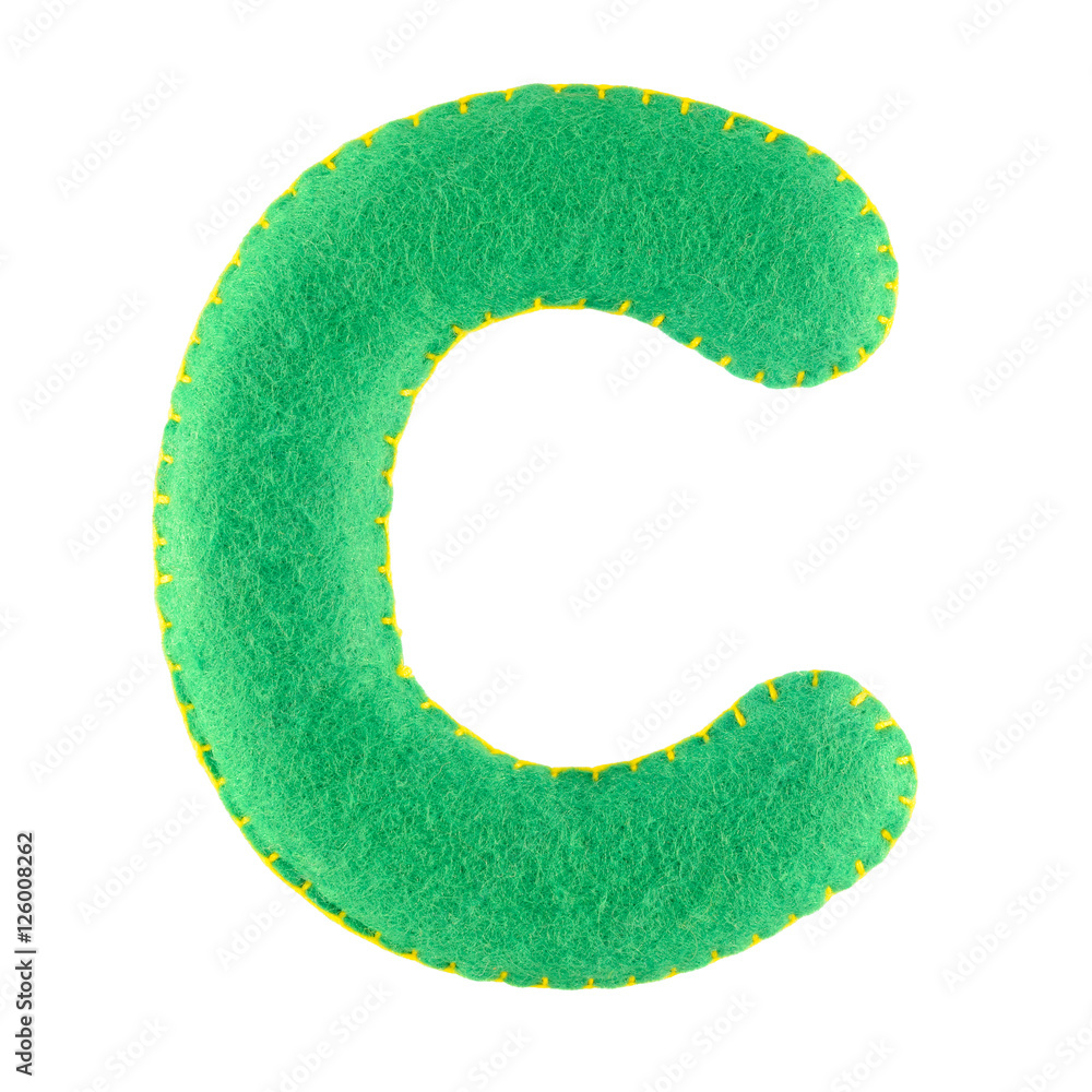 C- letter from green felt. Collection of colorful handmade English ...