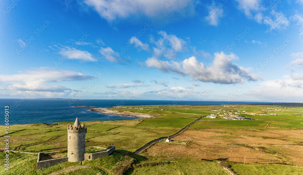 Aerial Famous Irish Tourist Attraction In Doolin, County Clare, Ireland ...