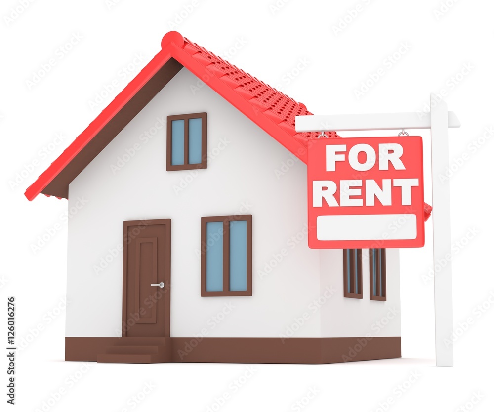 Miniature model of house real estate for rent on white background. 3D ...