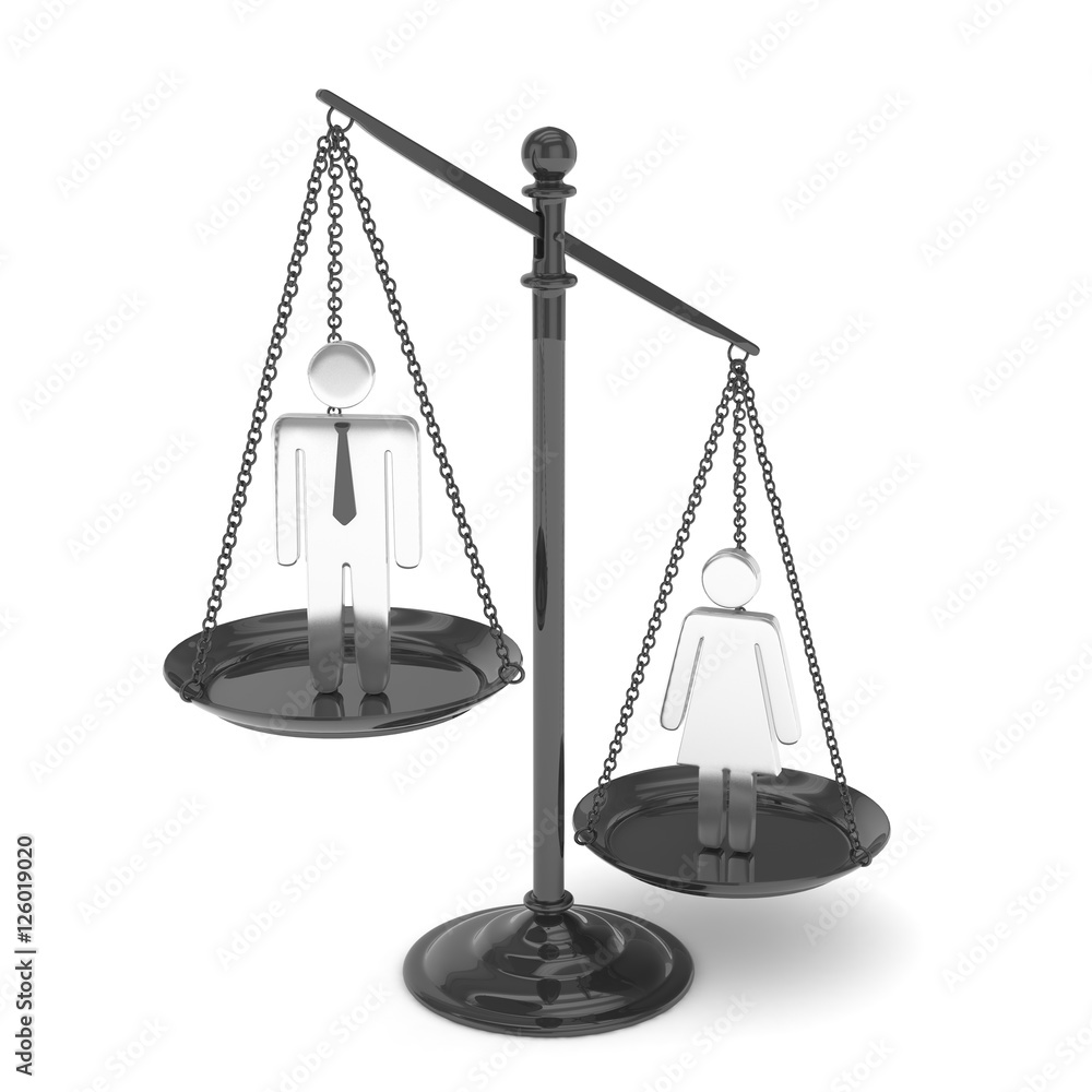 Isolated old fashioned pan scale with man and woman on white background ...