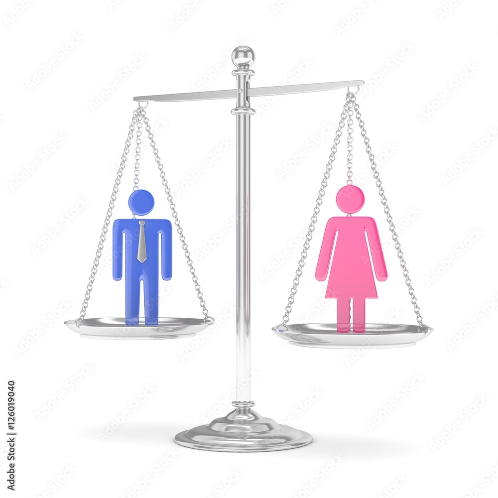 Isolated old fashioned pan scale with man and woman on white background ...