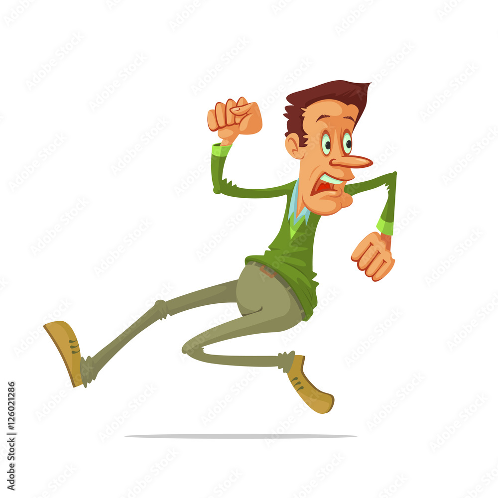 Cartoon Man Running Scared