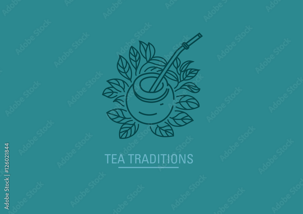 Logo on tea traditions. Tea leaves and tea mate Stock Vector | Adobe Stock