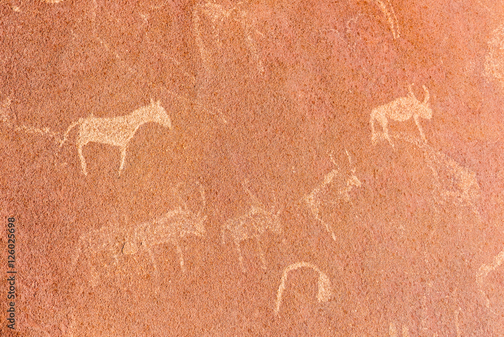 The famous prehistoric rock engravings at Twyfelfontein, tourist ...