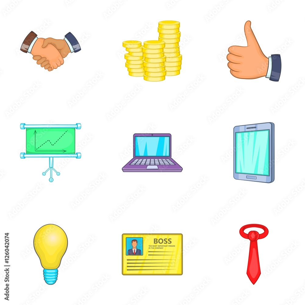 Business icons set. Cartoon illustration of 9 business vector icons for ...