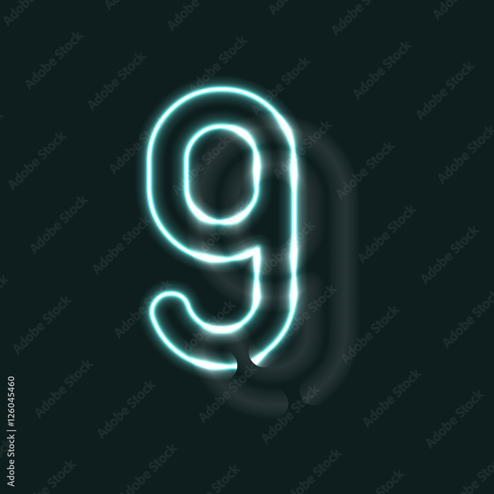 Neon alphabet. Glowing contour font. Realistic vector letter of neon ...