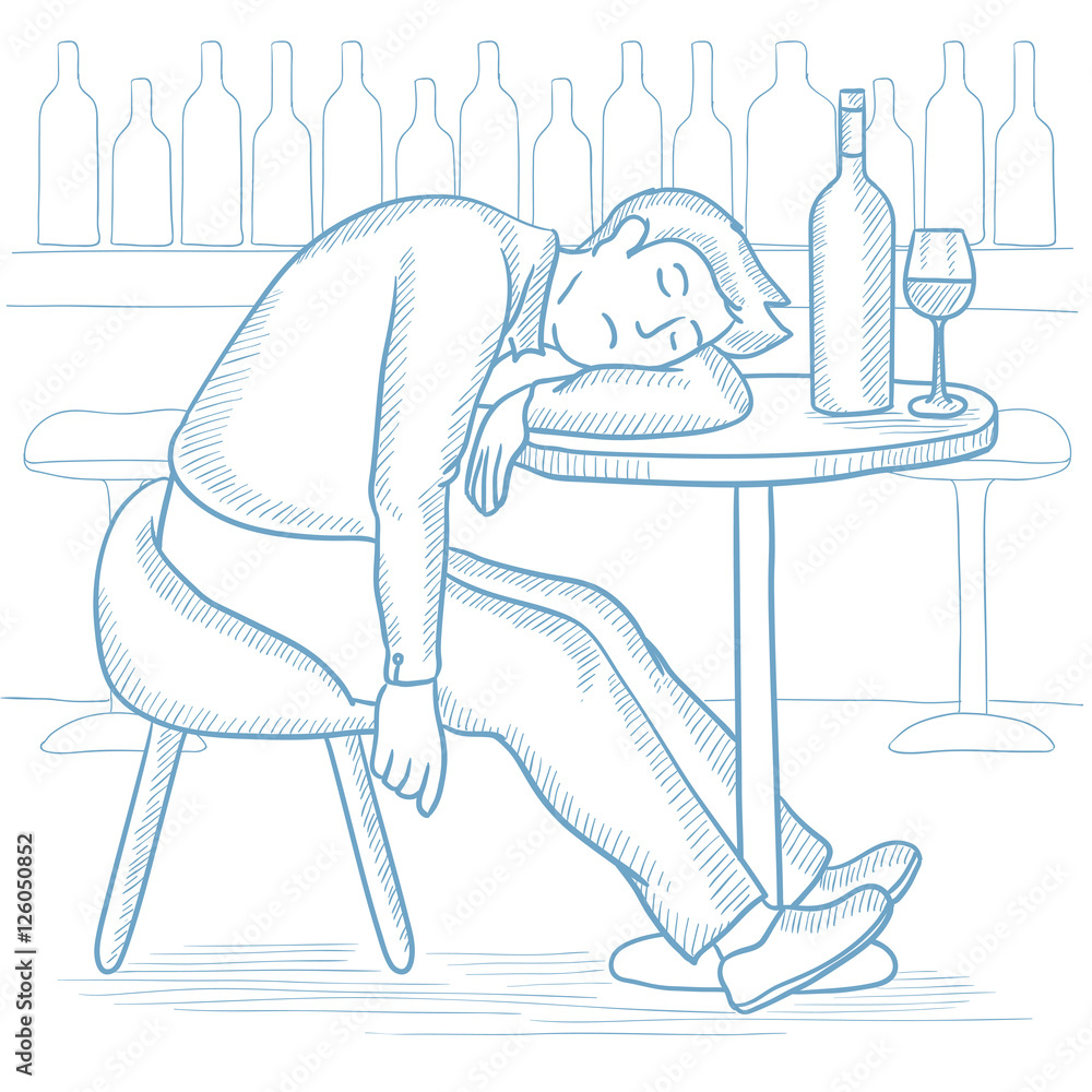Drunk man sleeping in bar vector illustration Stock Vector | Adobe Stock