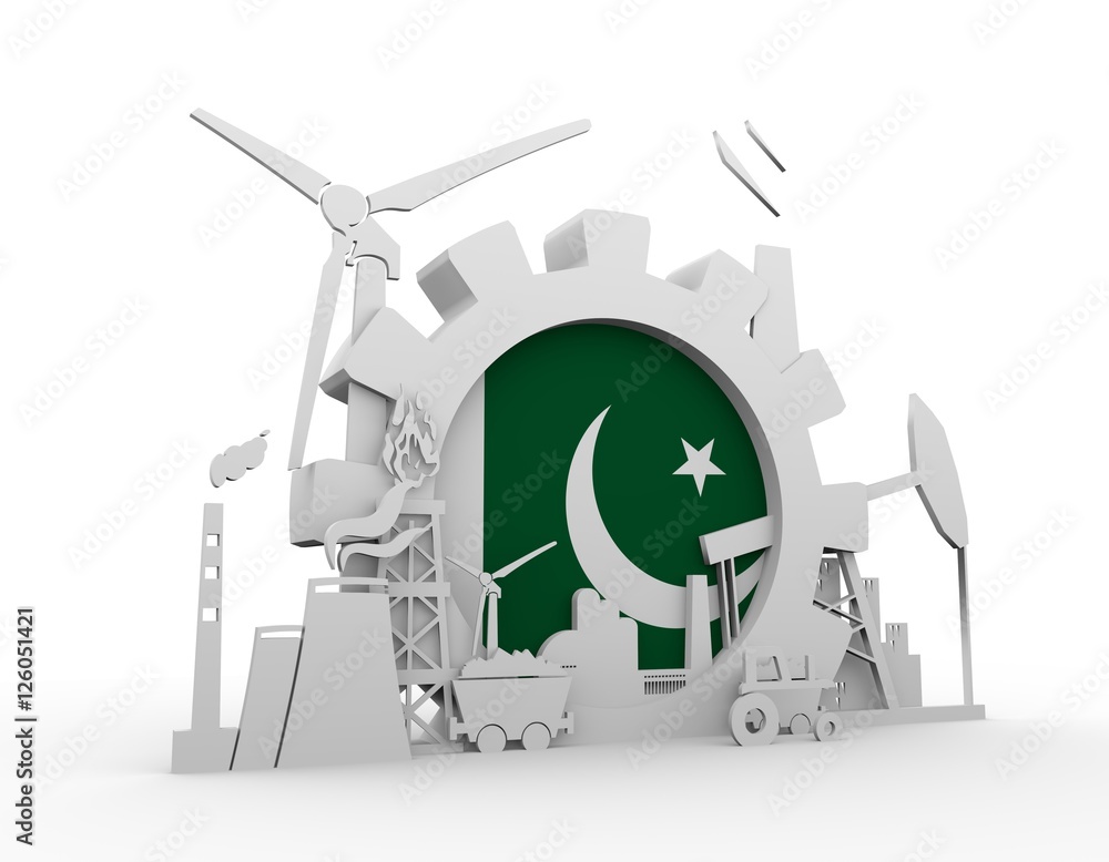 Energy and Power icons set with Pakistan flag. Sustainable energy ...