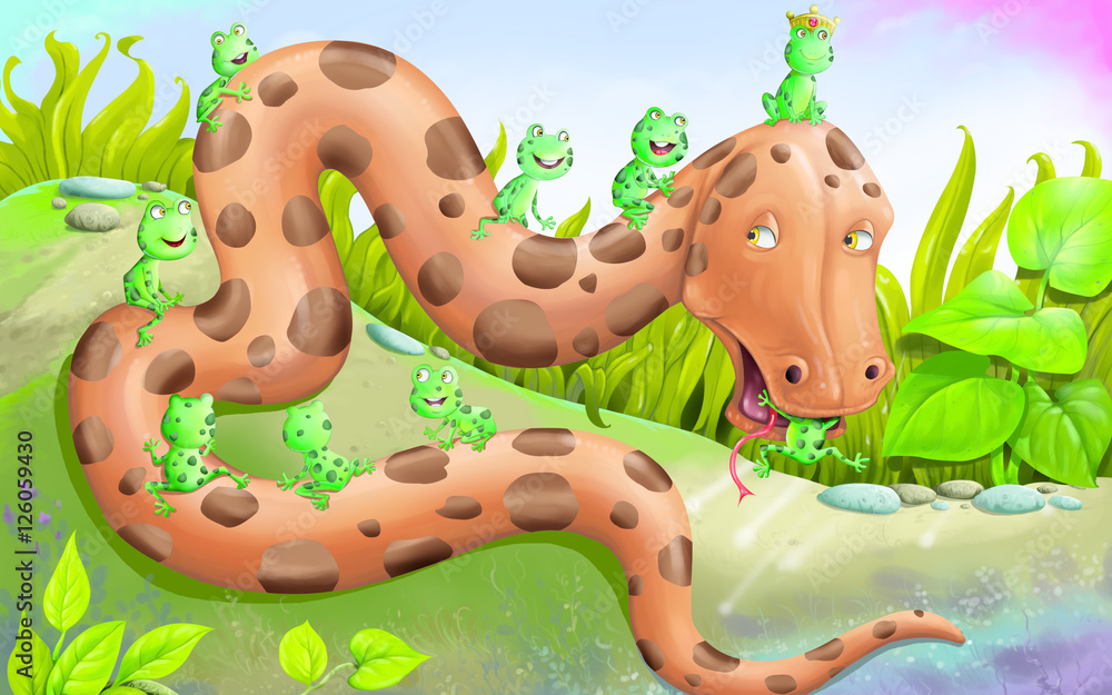 The frog and the cunning snake story (12+13) Illustration Stock | Adobe ...
