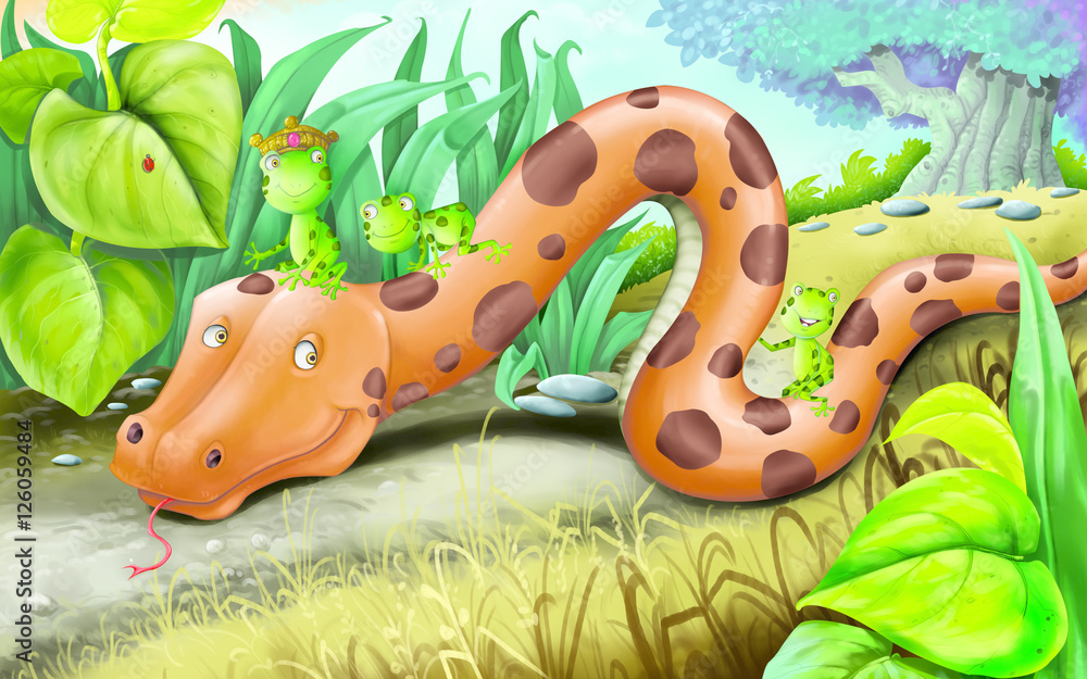 The frog and the cunning snake story (14+15) Stock Illustration | Adobe ...