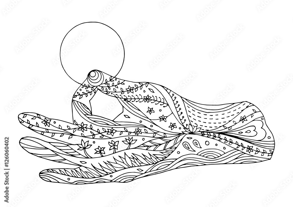 Gyan Mudra (seal of knowledge) with moon symbol, hand pose yoga Stock ...