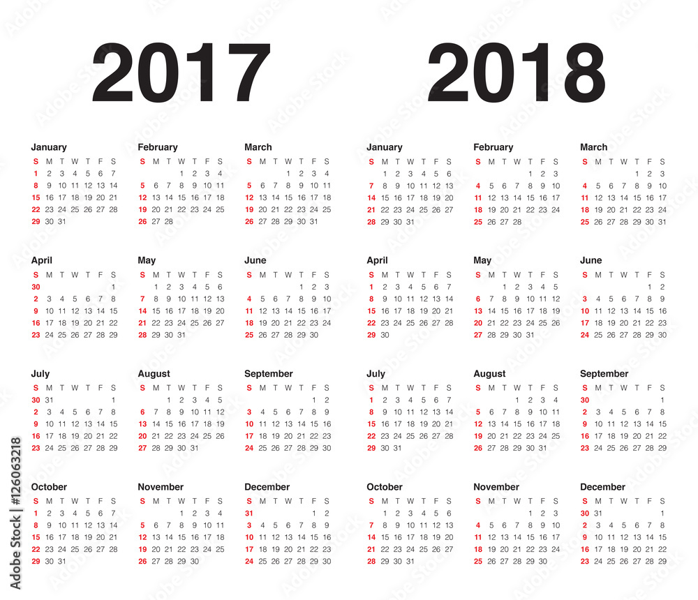 Simple Calendar template for 2017 and 2018 Stock Vector | Adobe Stock