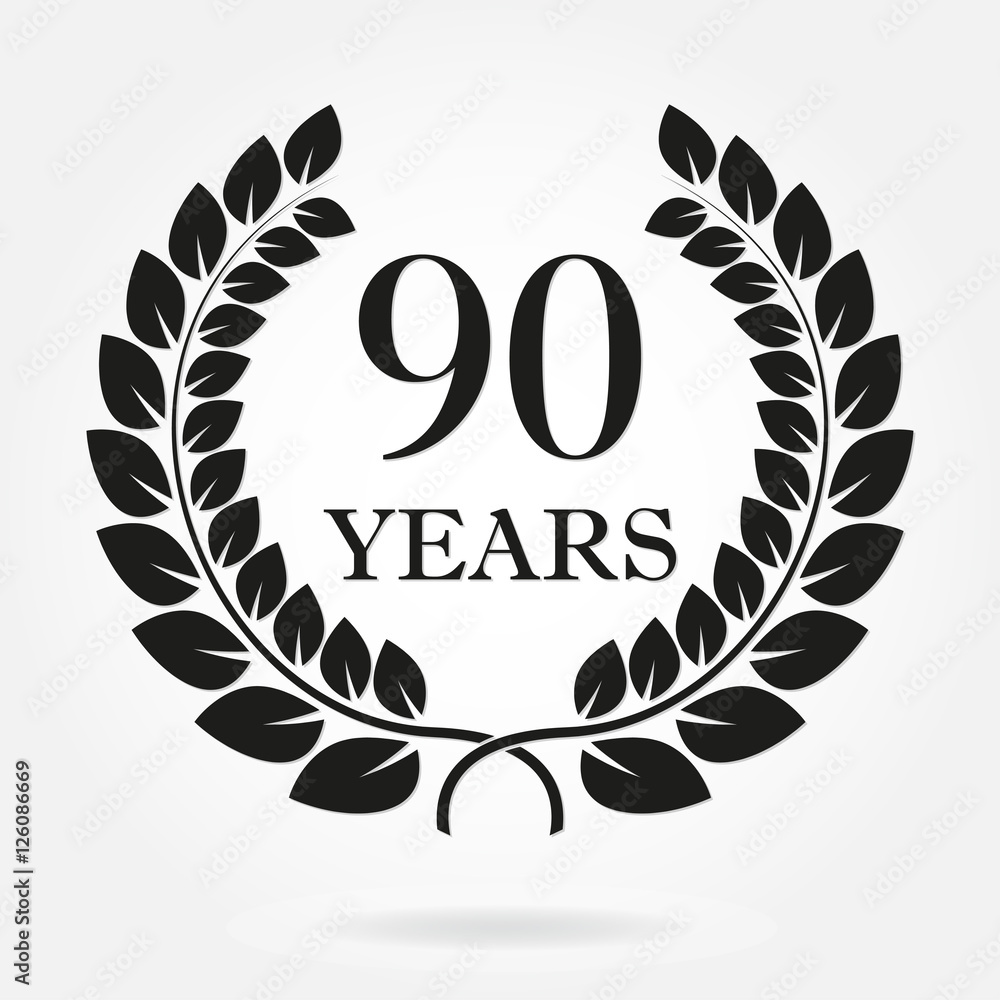 90 years anniversary laurel wreath sign or emblem. Template for ...