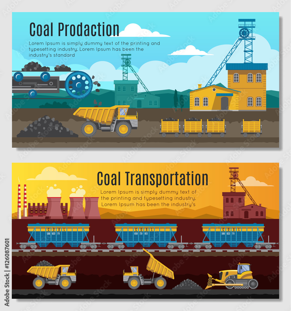 Coal Production Banners Set Stock Vector | Adobe Stock