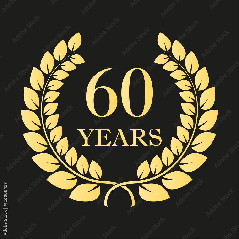 60 years anniversary laurel wreath icon or sign. Template for ...