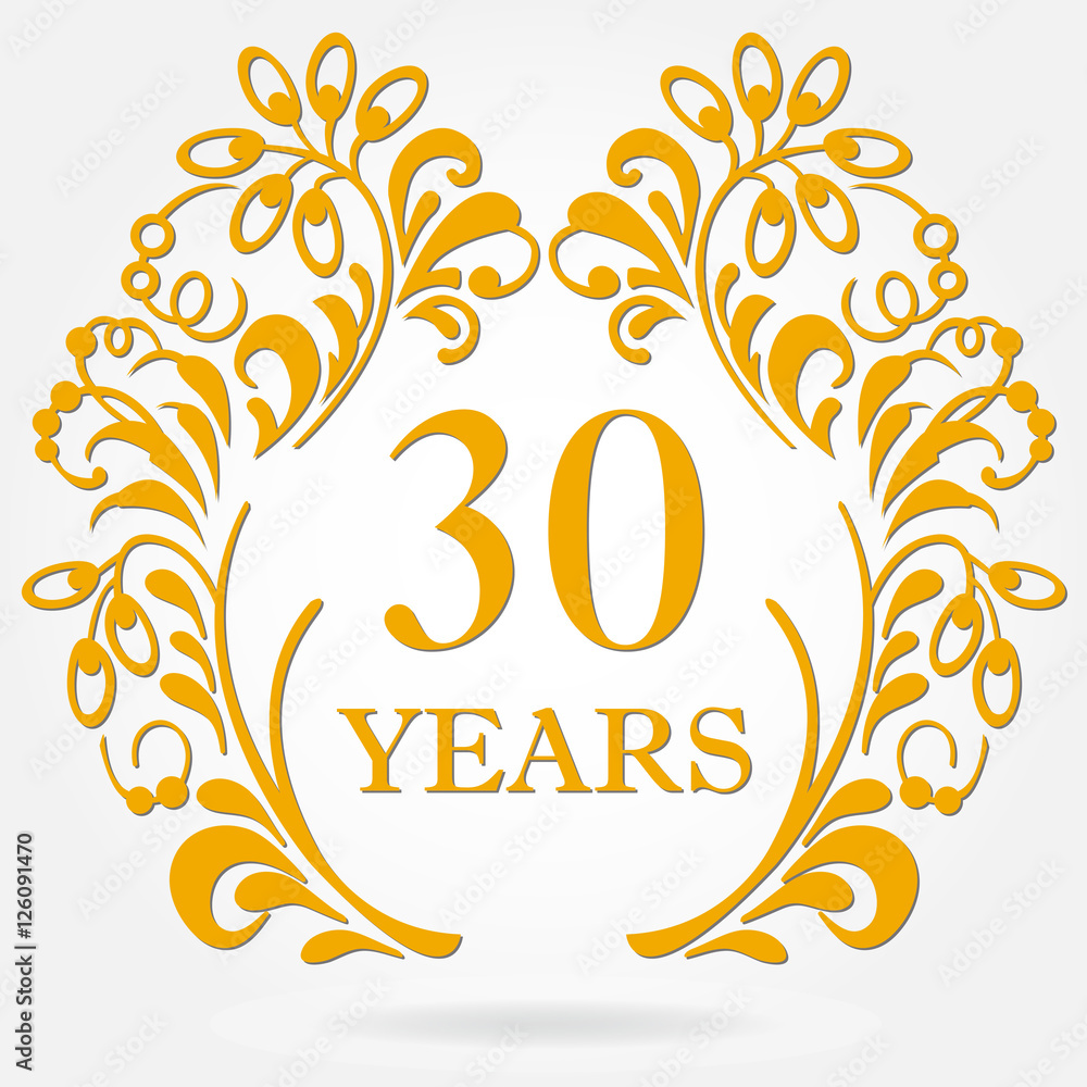 30 years anniversary icon in ornate frame with floral elements ...