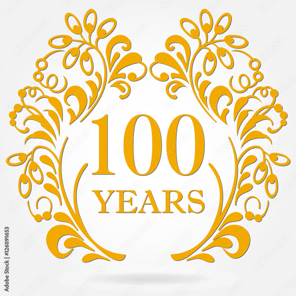 100 years anniversary icon in ornate frame with floral elements ...