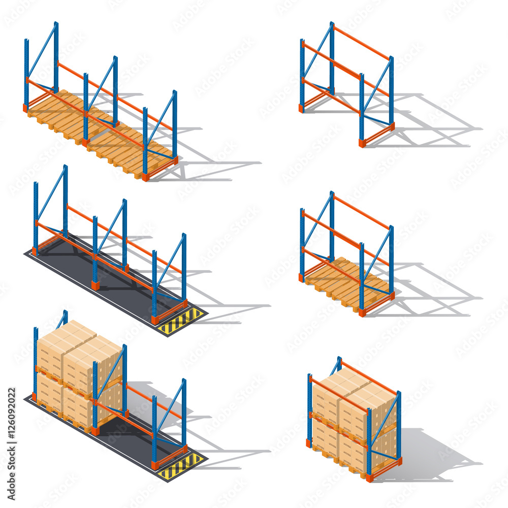 Storage racks for pallets, presented in various combinations elements ...