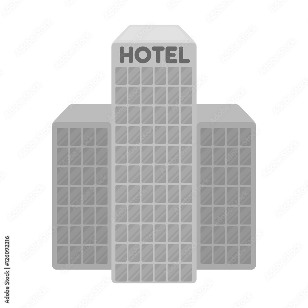 Hotel building icon in monochrome style isolated on white background ...