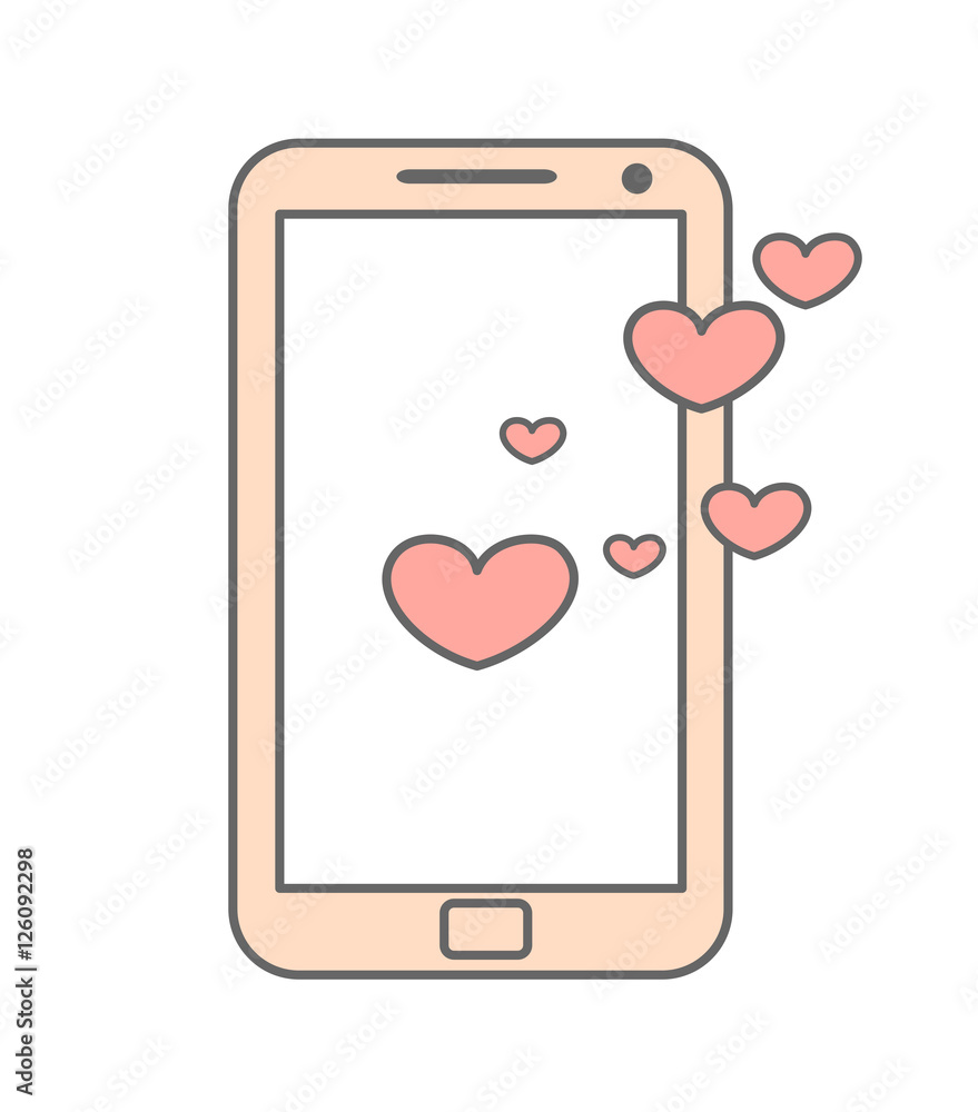 cute cartoon pink phone with hearts vector illustration Stock Vector ...