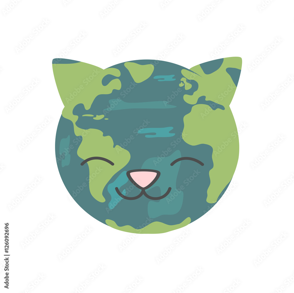 cute cartoon cat earth planet vector illustration Stock Vector | Adobe ...