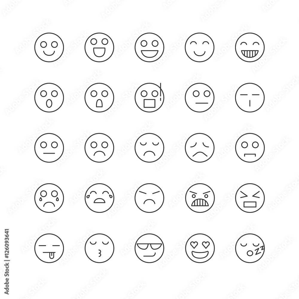 Emoticon faces icons, simple minimal thin line vector design Stock ...
