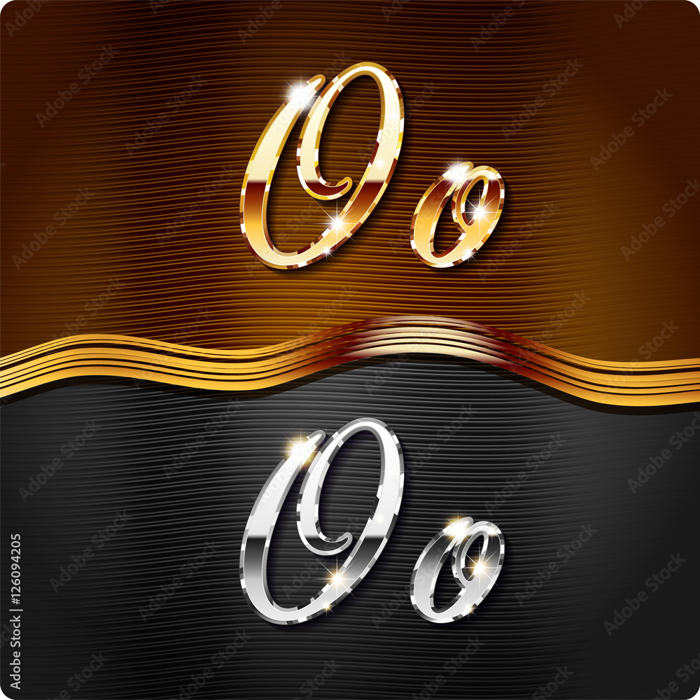 Golden stylish italic letters and italic metal letters of the alphabet ...