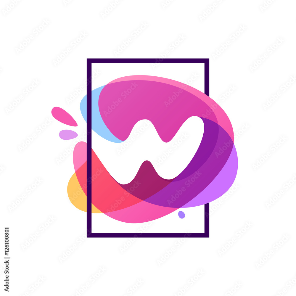 W letter logo in square frame at watercolor splash background. Stock ...