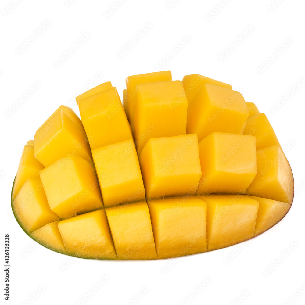 Sliced mango cubes isolated on white background Stock Photo | Adobe Stock