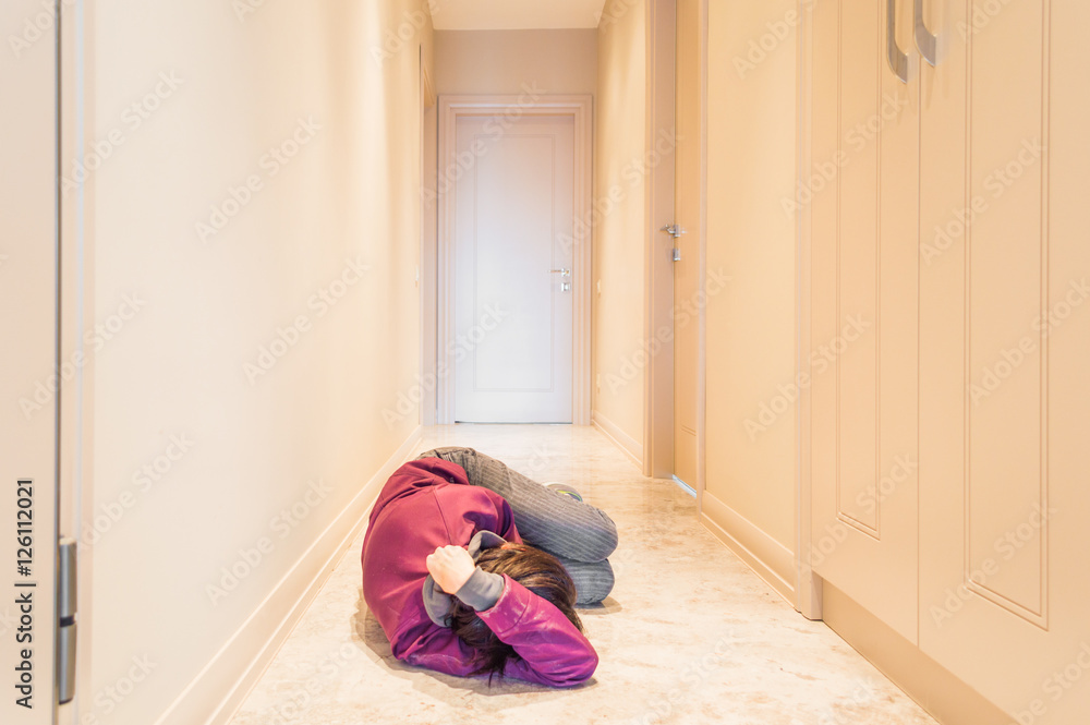 Scared Woman Sitting on the Floor Alone Stock Photo | Adobe Stock