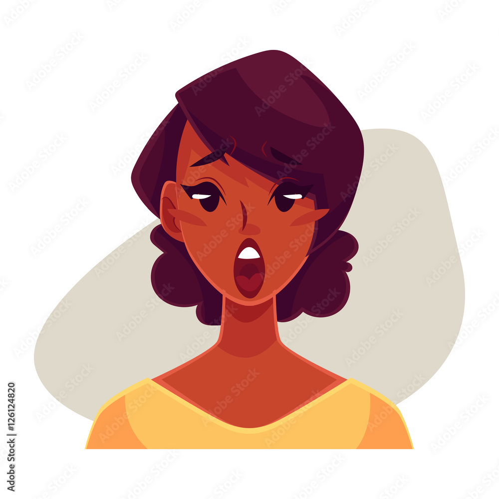 Pretty African Girl Surprised Facial Expression Cartoon Vector