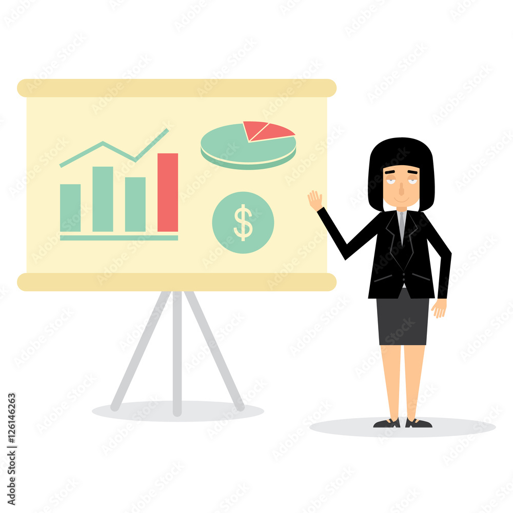 female entrepreneur resentation cartoon character Stock Vector | Adobe ...