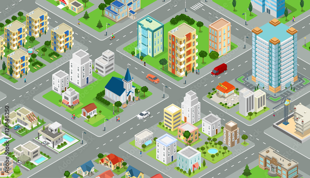 Grafika wektorowa Stock: Flat isometric city road model vector. 3d ...