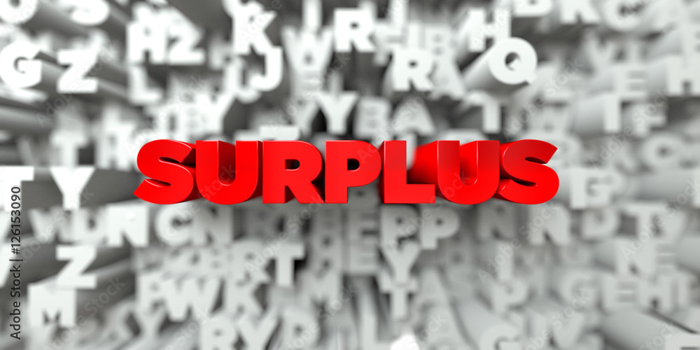 SURPLUS - Red text on typography background - 3D rendered royalty free ...