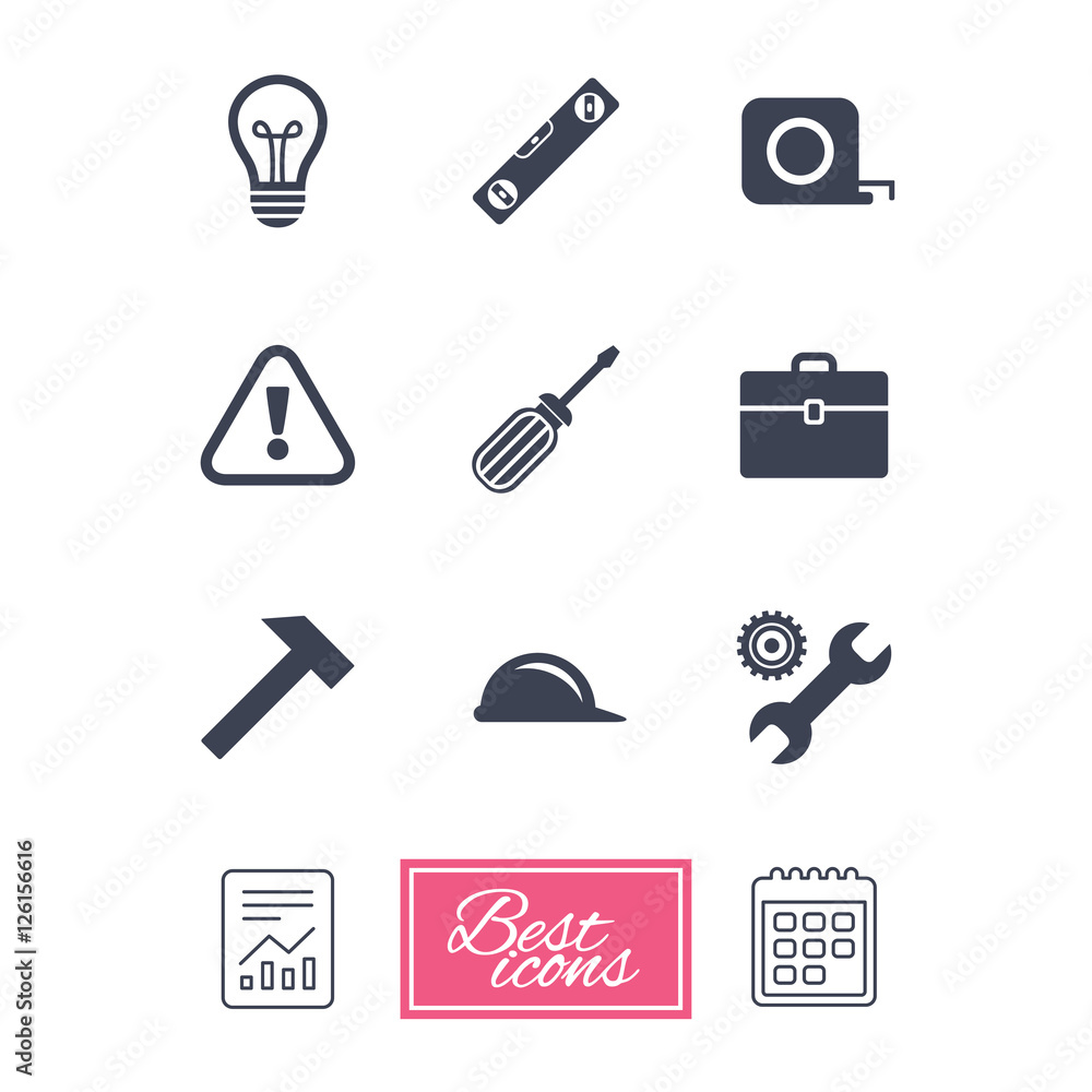 Repair, construction icons. Engineering, helmet and screwdriver signs ...