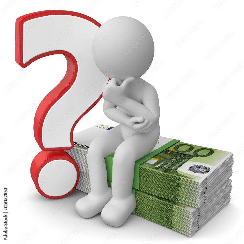 Ilustração do Stock: 3d Männchen mit Geld und Fragezeichen | Adobe Stock
