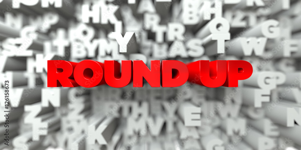 ROUND UP - Red text on typography background - 3D rendered royalty free ...