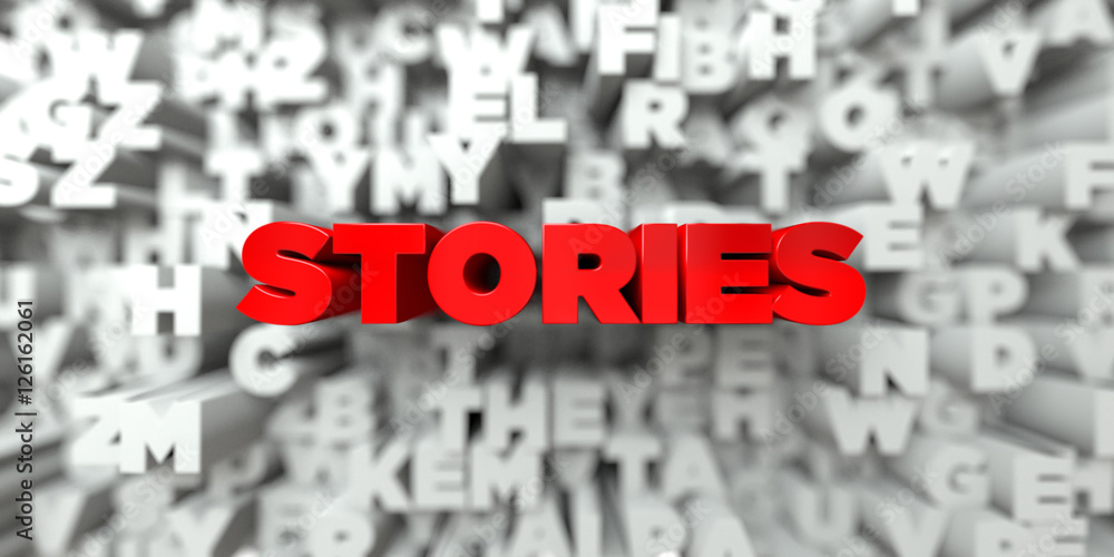 STORIES - Red text on typography background - 3D rendered royalty free ...