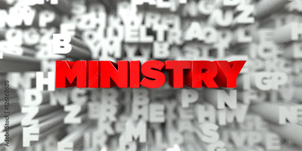 MINISTRY - Red text on typography background - 3D rendered royalty free ...