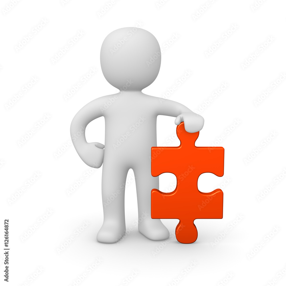 3d man standing with puzzle piece. 3d render. Stock Illustration ...
