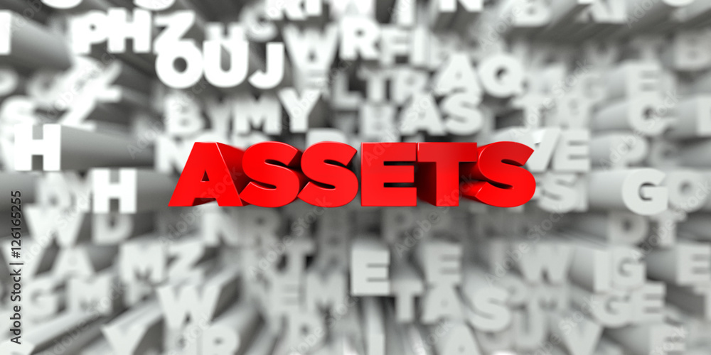 ASSETS - Red text on typography background - 3D rendered royalty free ...