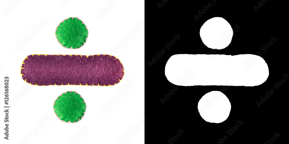 Division sign isolate on white. Handmade Division sign from felt ...